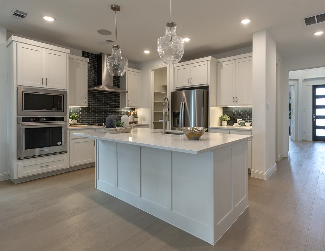 Paneled Island Extra White - Burrows Cabinets - Texas builder-direct ...